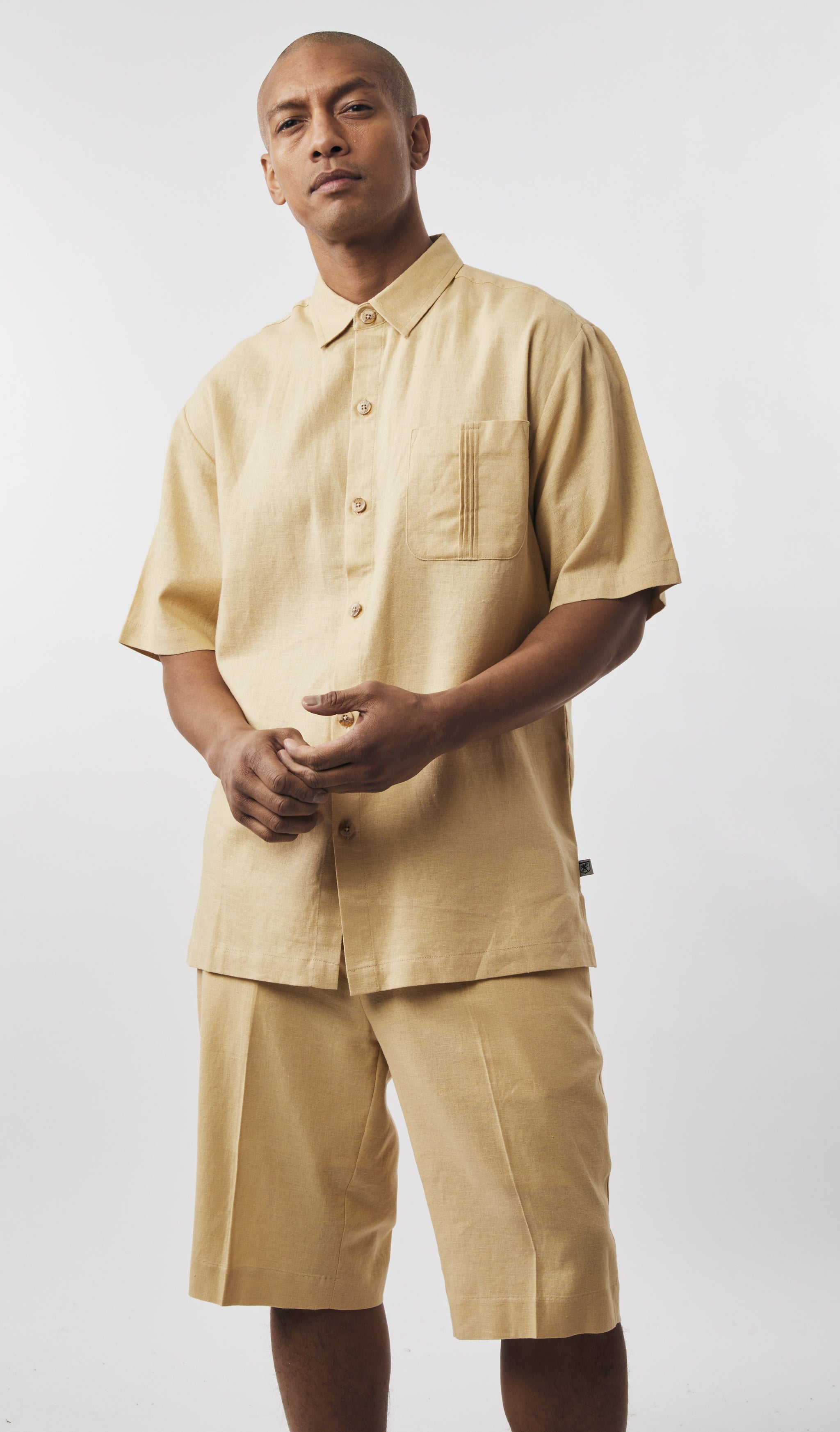 Stacy Adams 75034 Linen Short Set Khaki